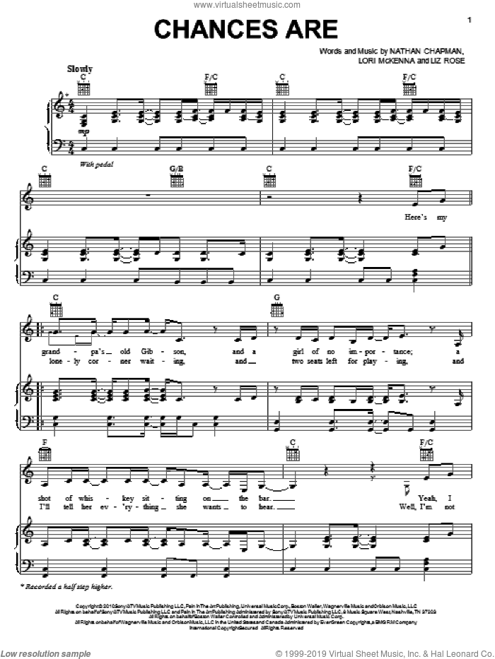Garrett Hedlund: Chances Are sheet music for voice, piano or guitar