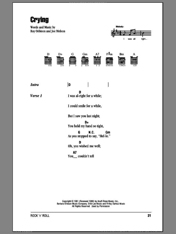 Crying sheet music for guitar (chords) (PDF) v2