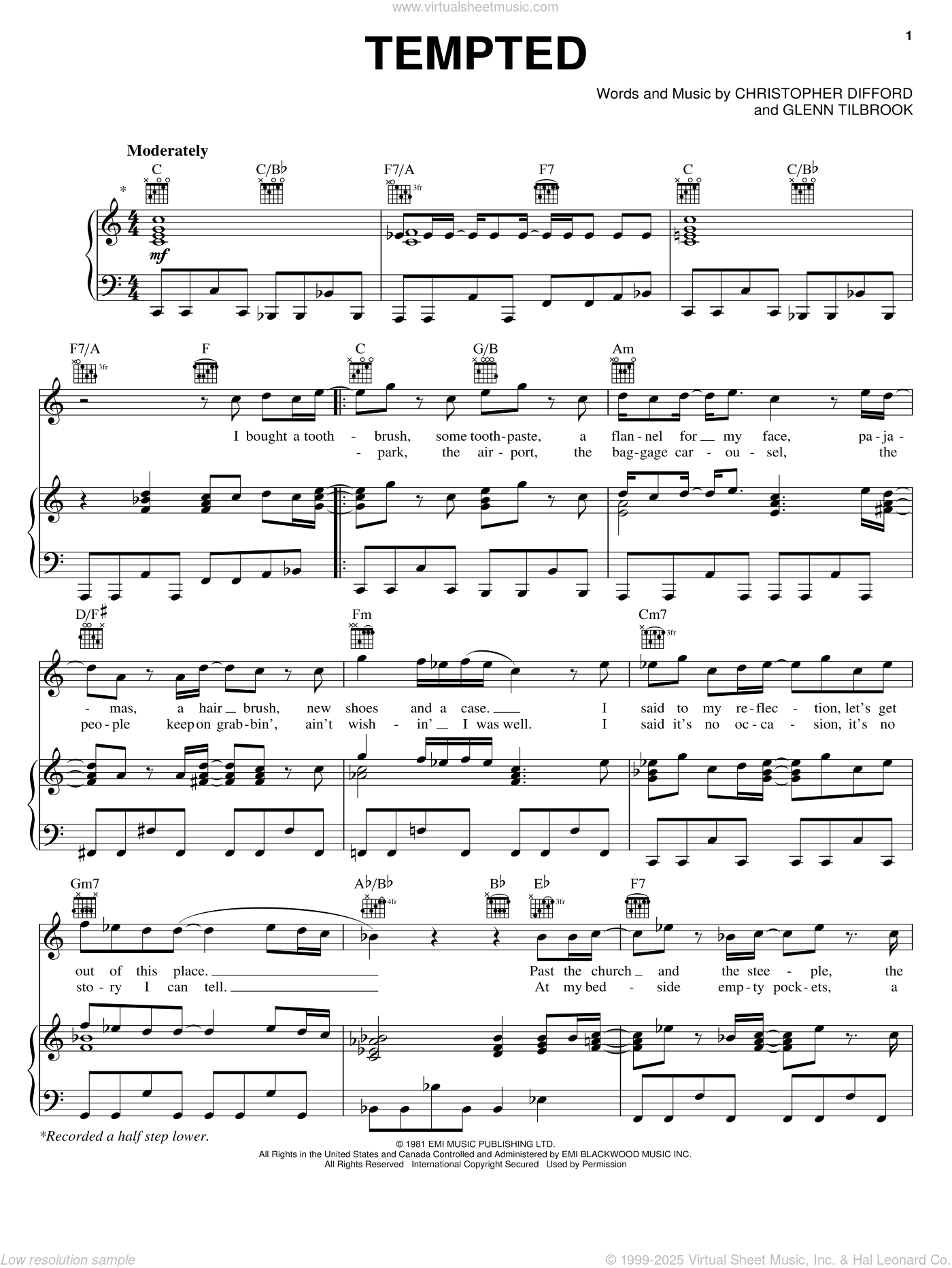 Tempted sheet music for voice, piano or guitar (PDF-interactive)