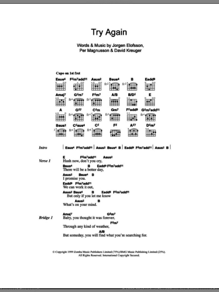 Try Again sheet music for guitar (chords) (PDF)