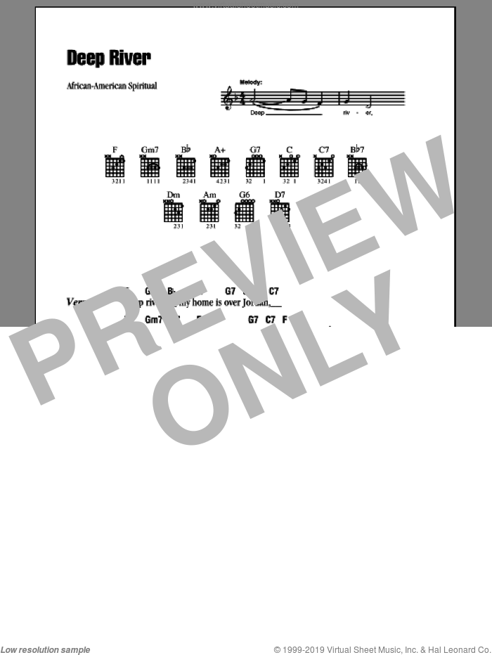 Deep River sheet music for guitar (chords) (PDF)