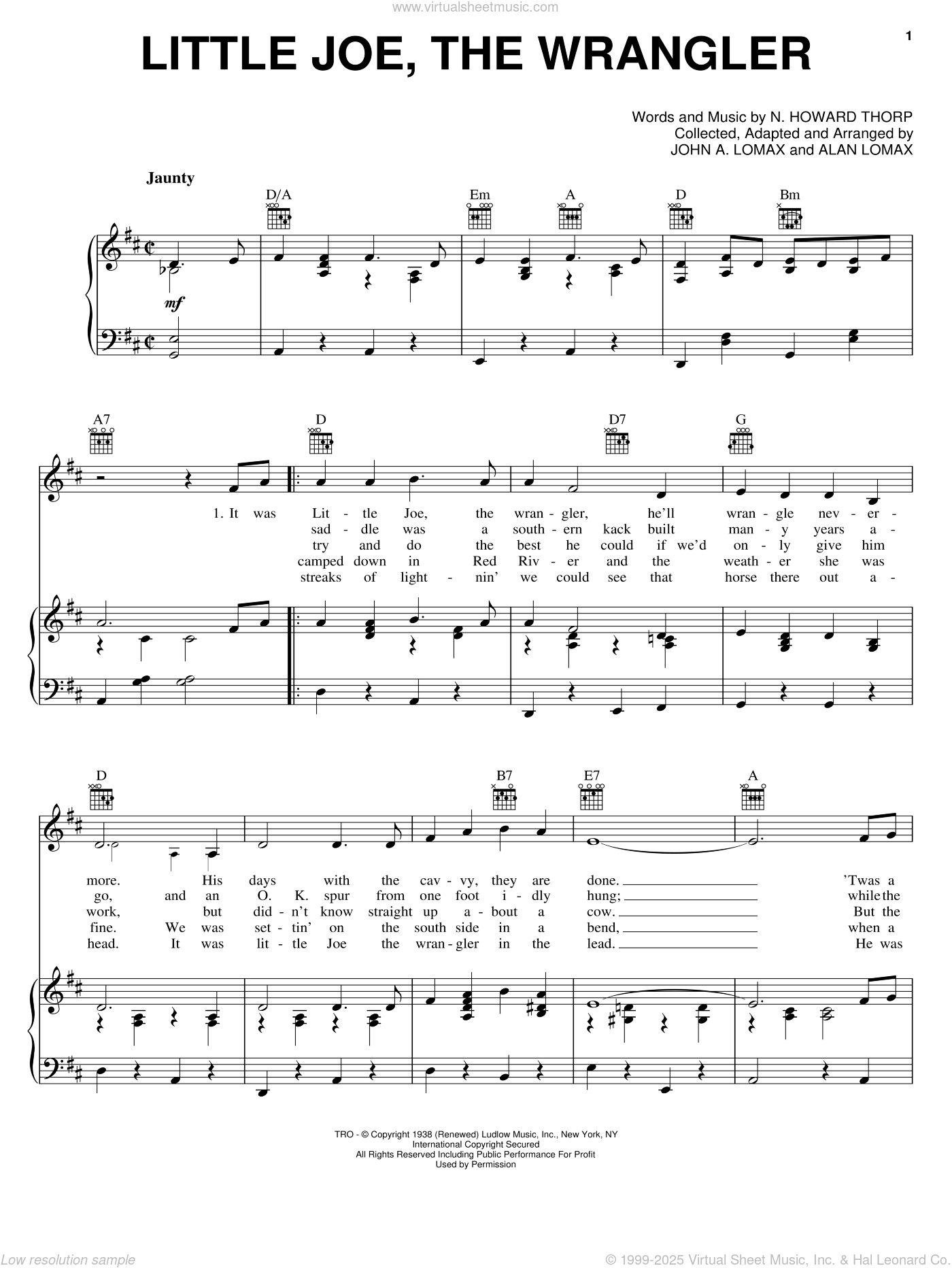 Little Joe, The Wrangler sheet music for voice, piano or guitar