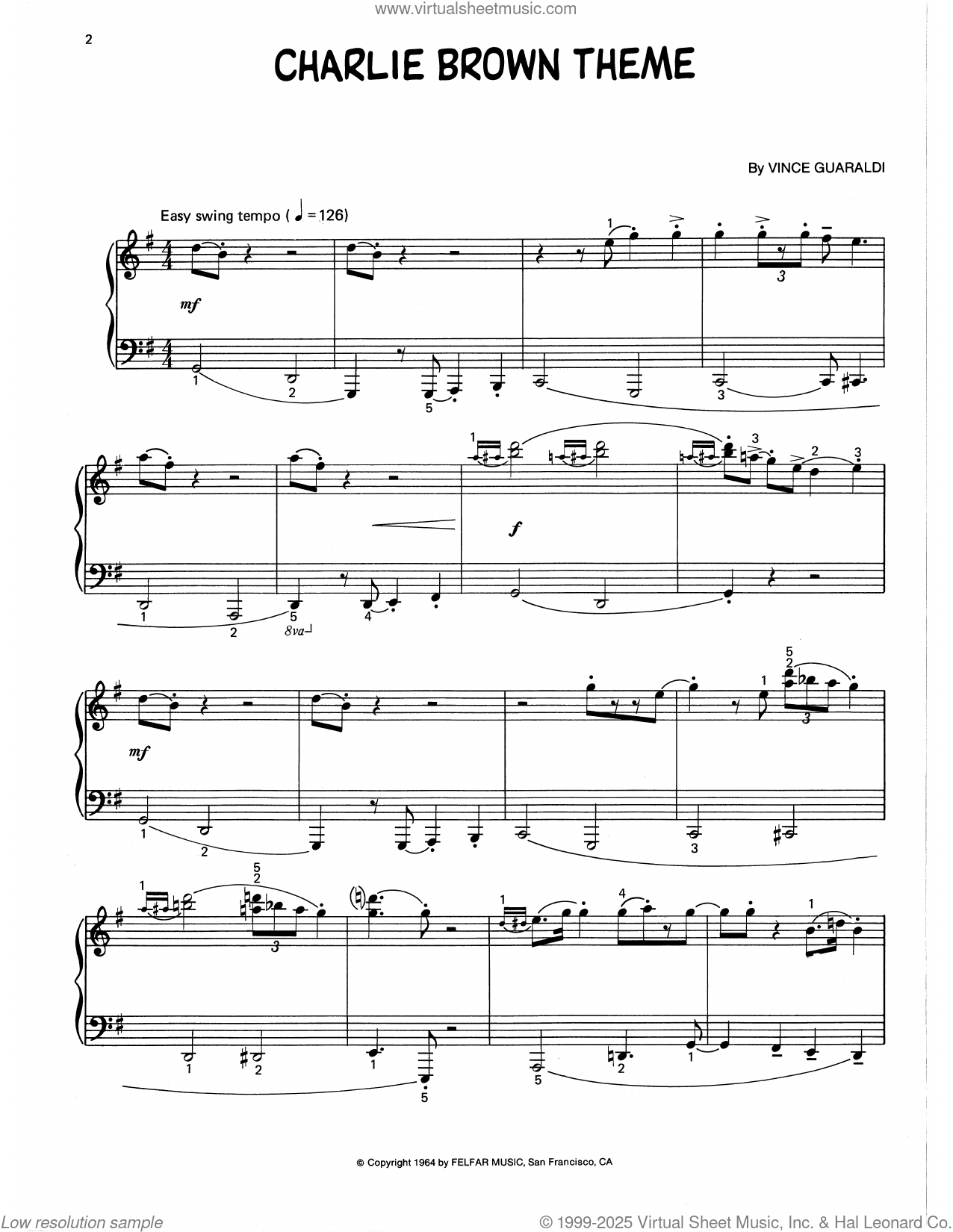 Charlie Brown Theme (arr. Lee Evans) sheet music for piano solo