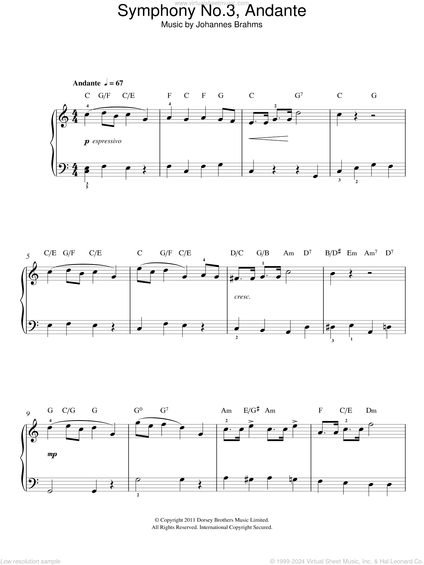 Symphony No.3, Andante sheet music for piano solo (PDF)