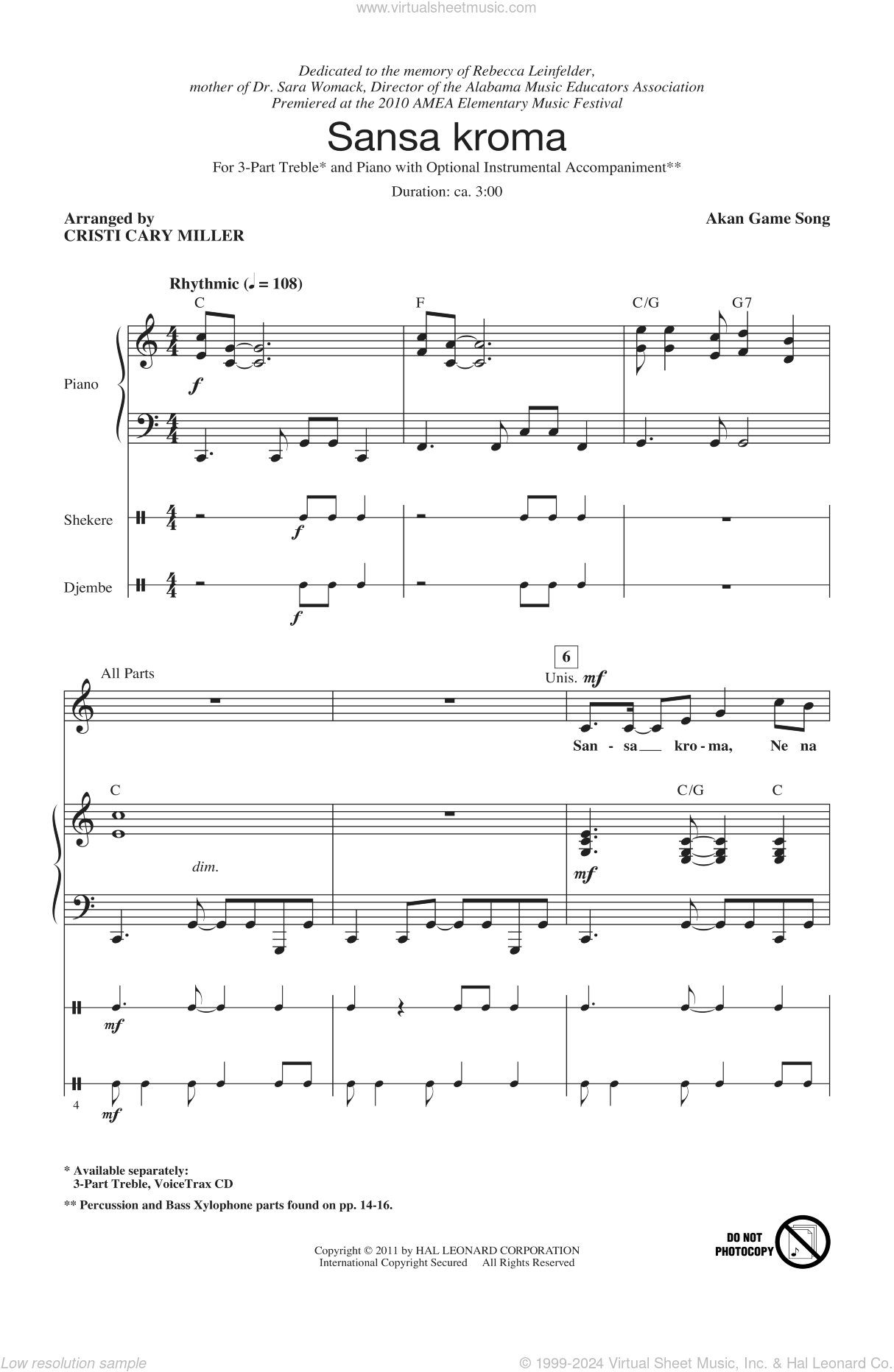 Sansa Kroma (arr. Cristi Cary Miller) sheet music for choir (3-Part Treble)