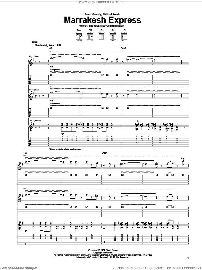 Marrakesh Express sheet music for guitar (tablature) v3