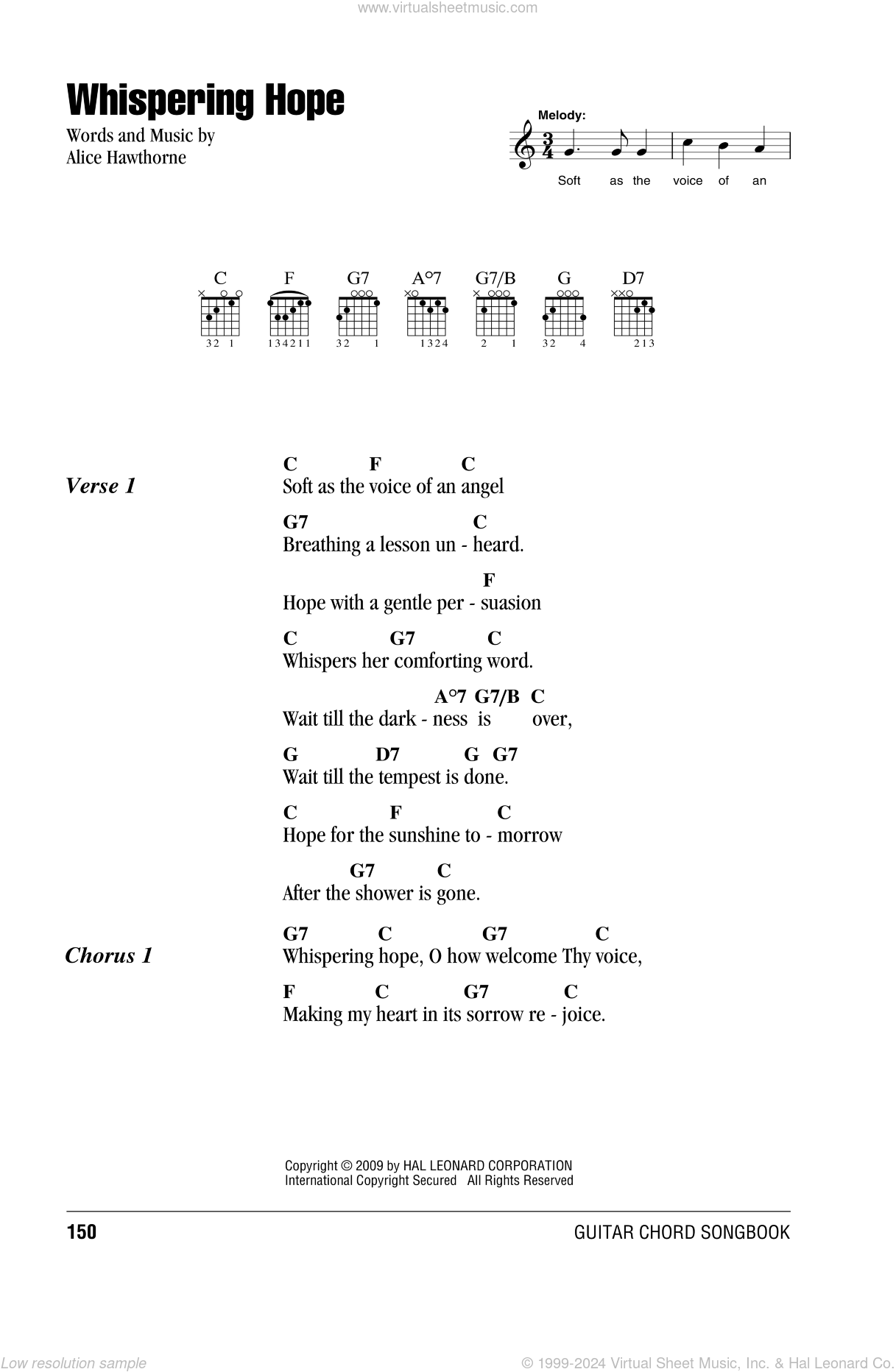 Whispering Hope sheet music for guitar (chords) (PDF)