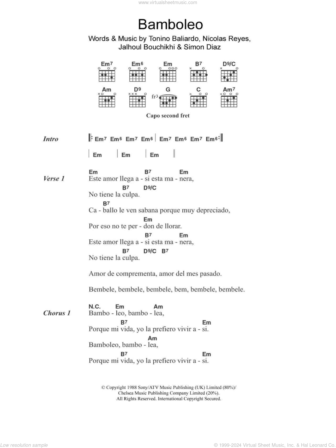 Bamboleo sheet music for guitar (chords) (PDF)