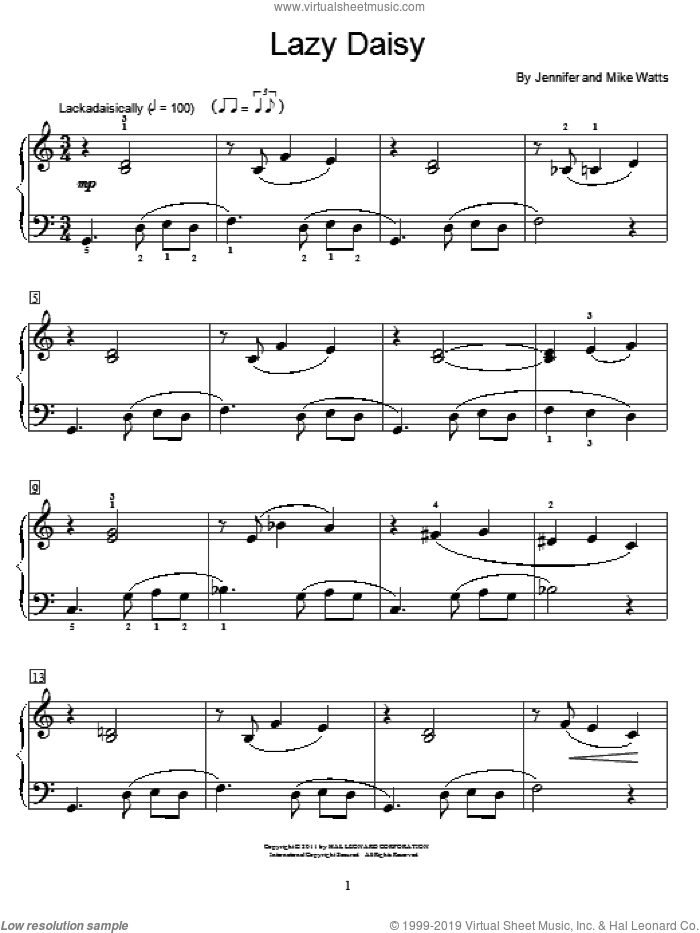 Lazy Daisy sheet music for piano solo (elementary) (PDF)