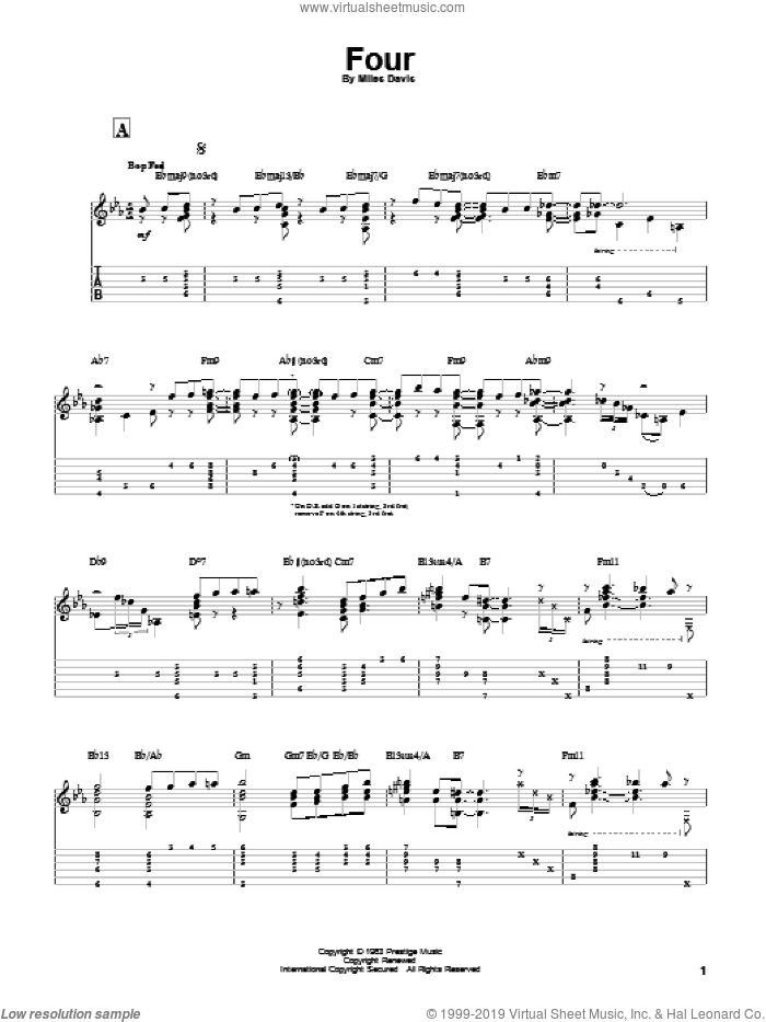 Miles Davis: Four sheet music for guitar solo (PDF)