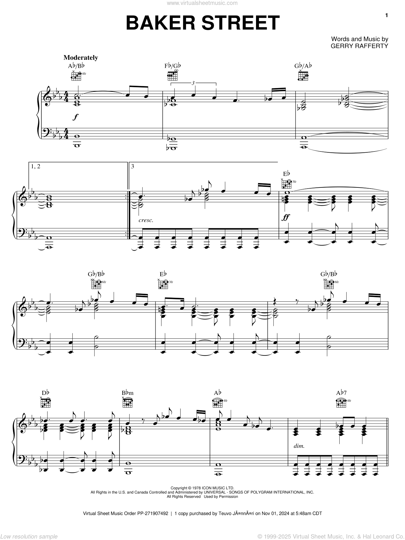 Baker Street sheet music for voice, piano or guitar v2