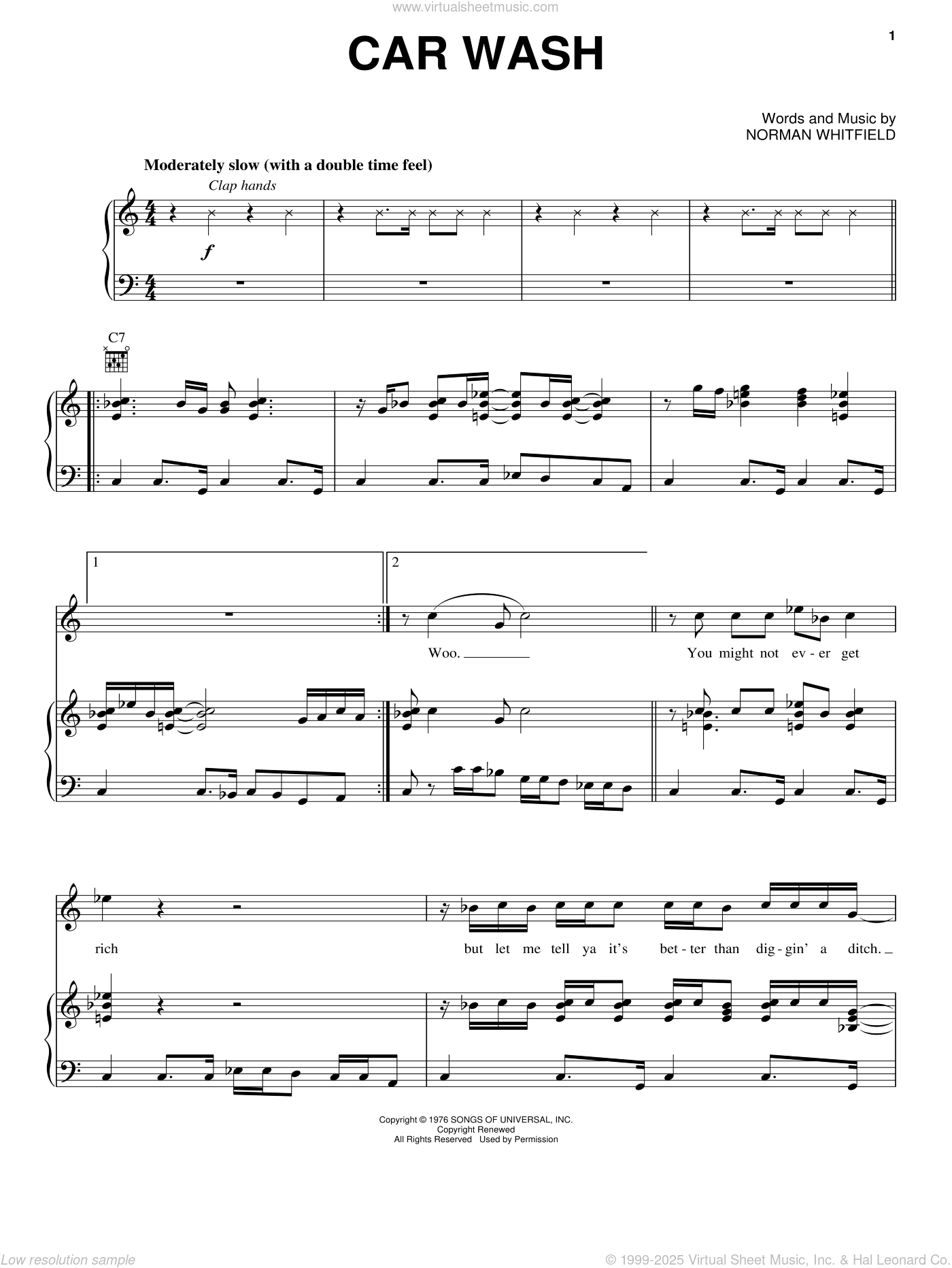 Rose Royce: Car Wash sheet music for voice, piano or guitar (PDF)