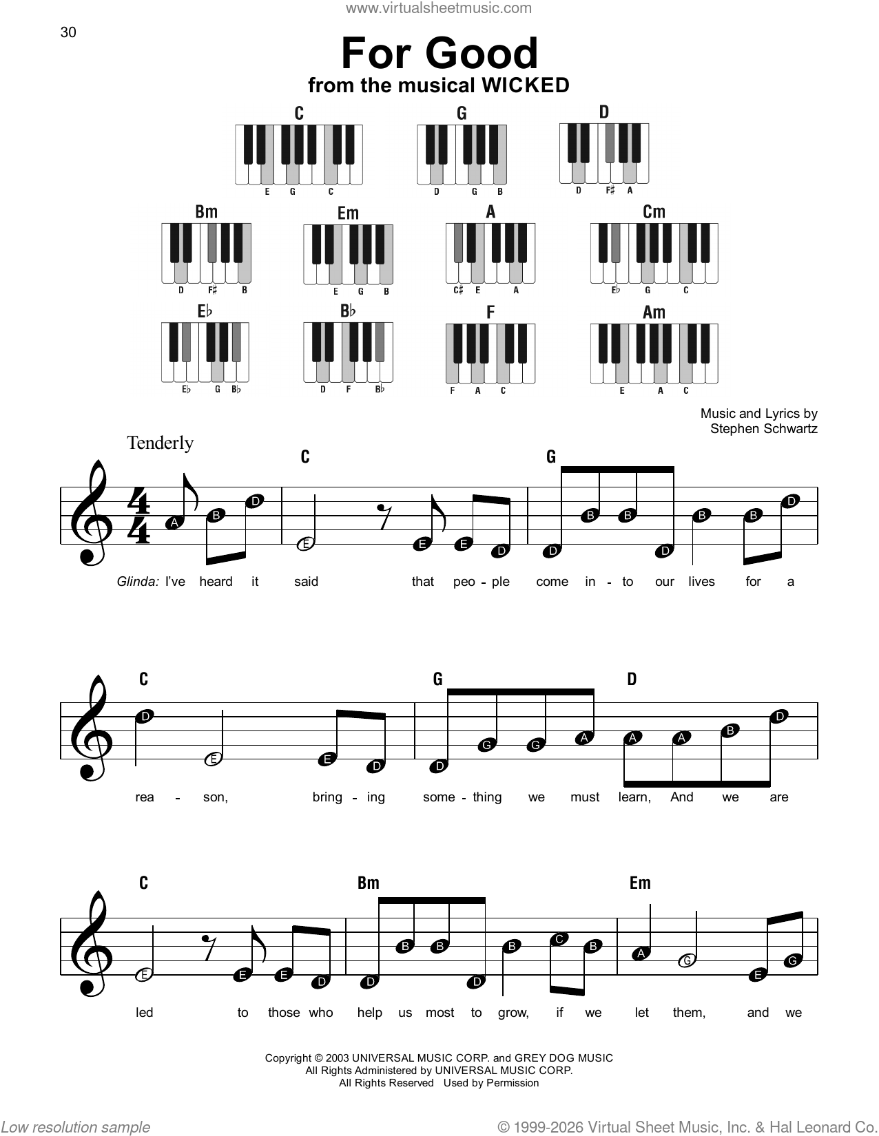 For Good (from Wicked: For Good) sheet music for piano solo (PDF)