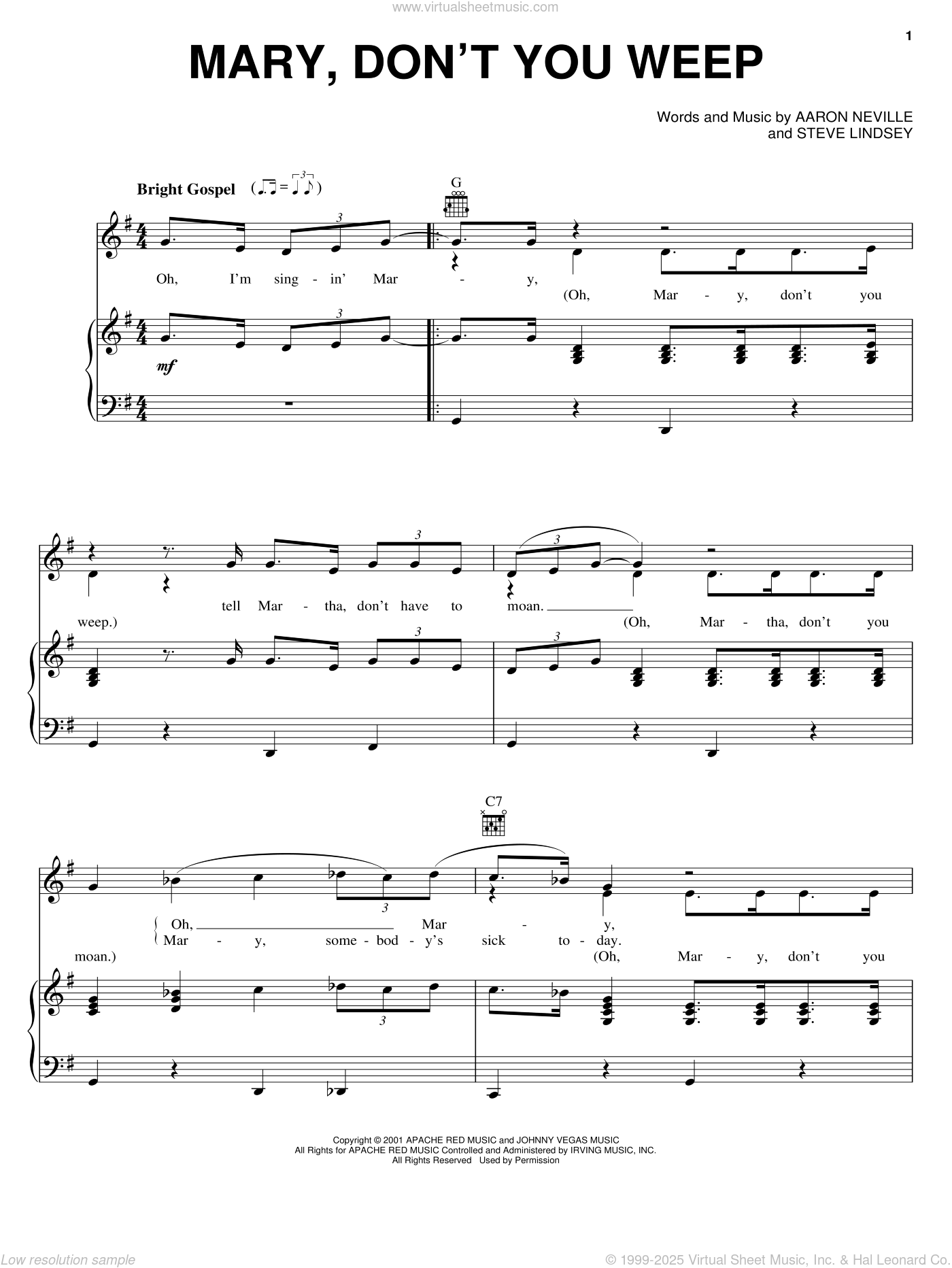 Mary Don't You Weep sheet music for voice, piano or guitar (PDF)