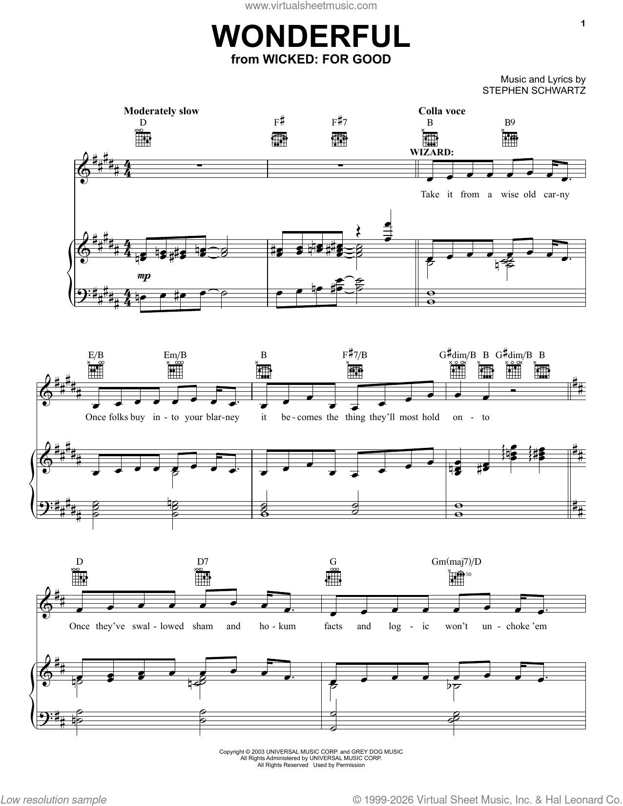 Wonderful (from Wicked: For Good) sheet music for voice, piano or guitar