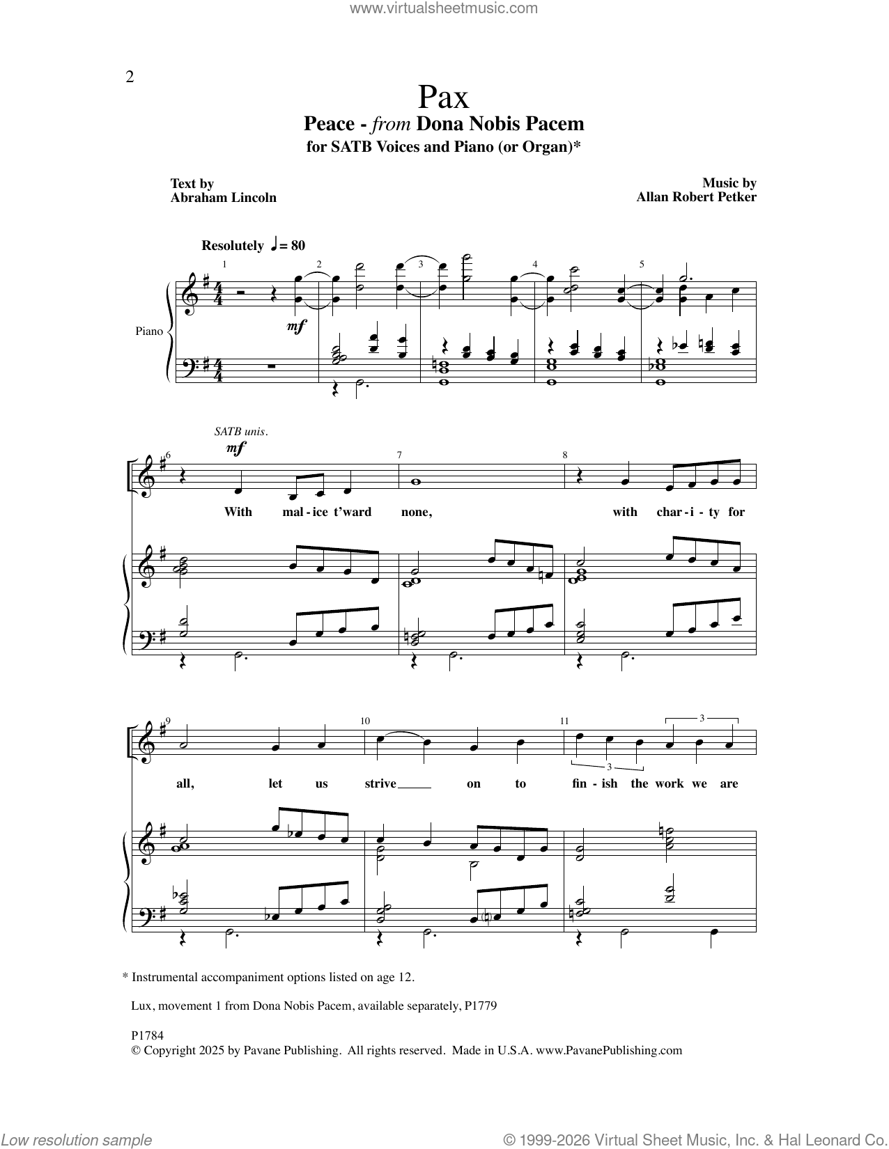 Pax sheet music for choir (SATB: soprano, alto, tenor, bass)