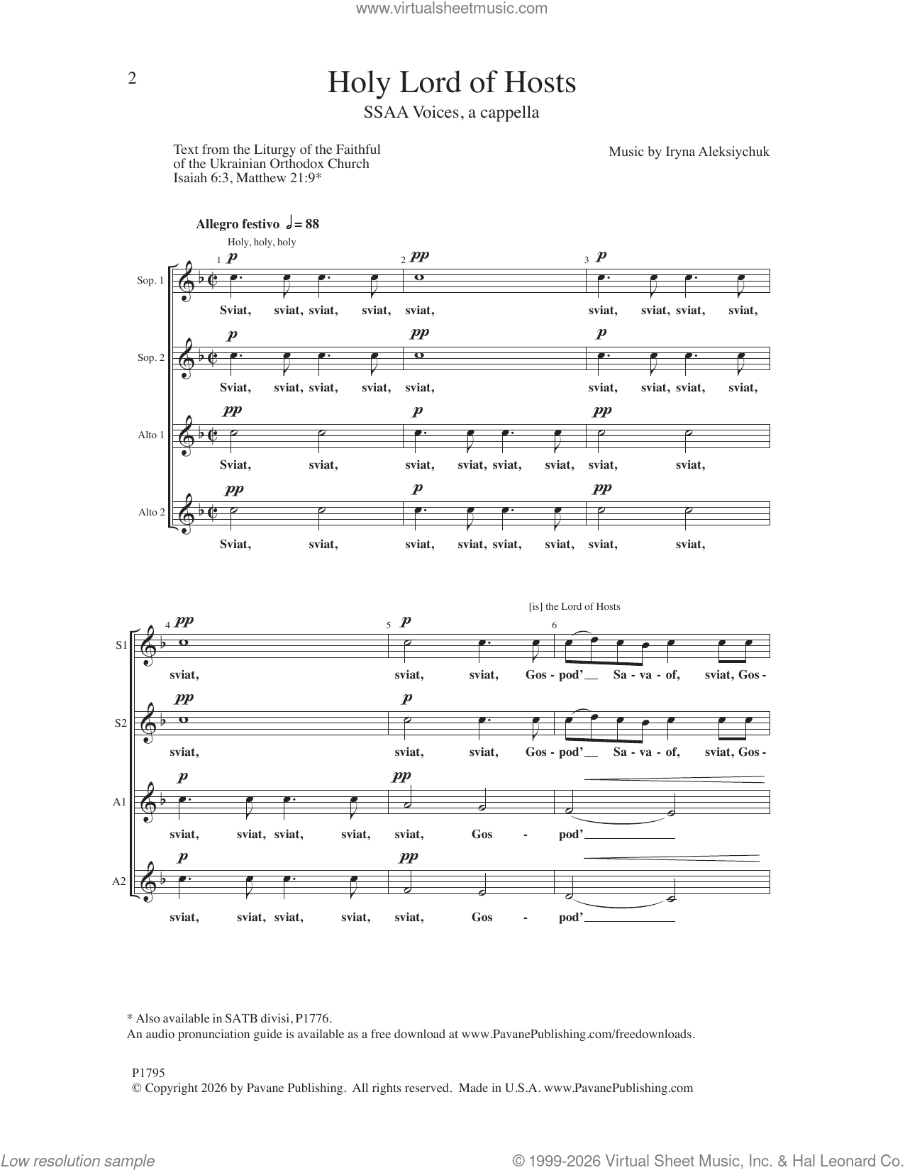 Holy Lord Of Hosts sheet music for choir (SSAA: soprano, alto)