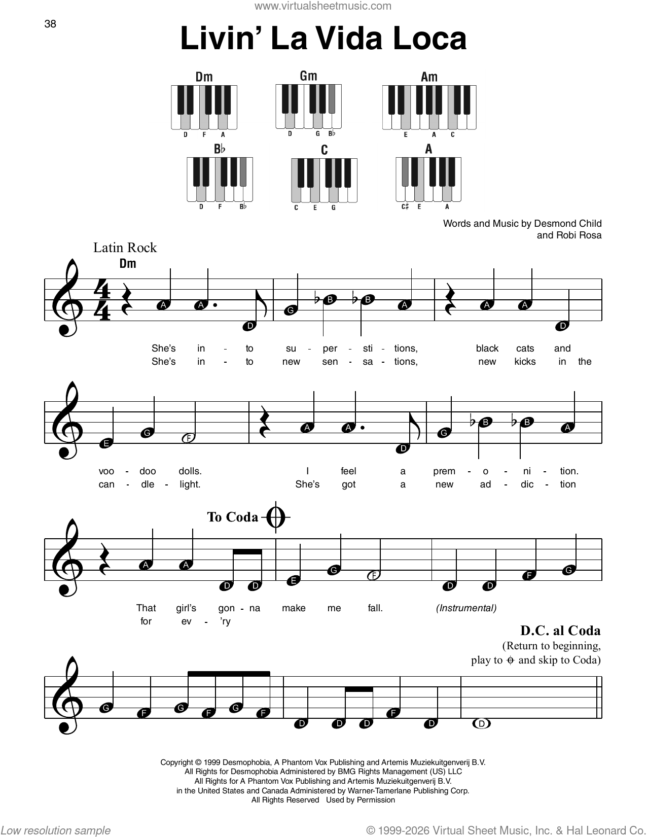 Ricky Martin: Livin' La Vida Loca sheet music for piano solo