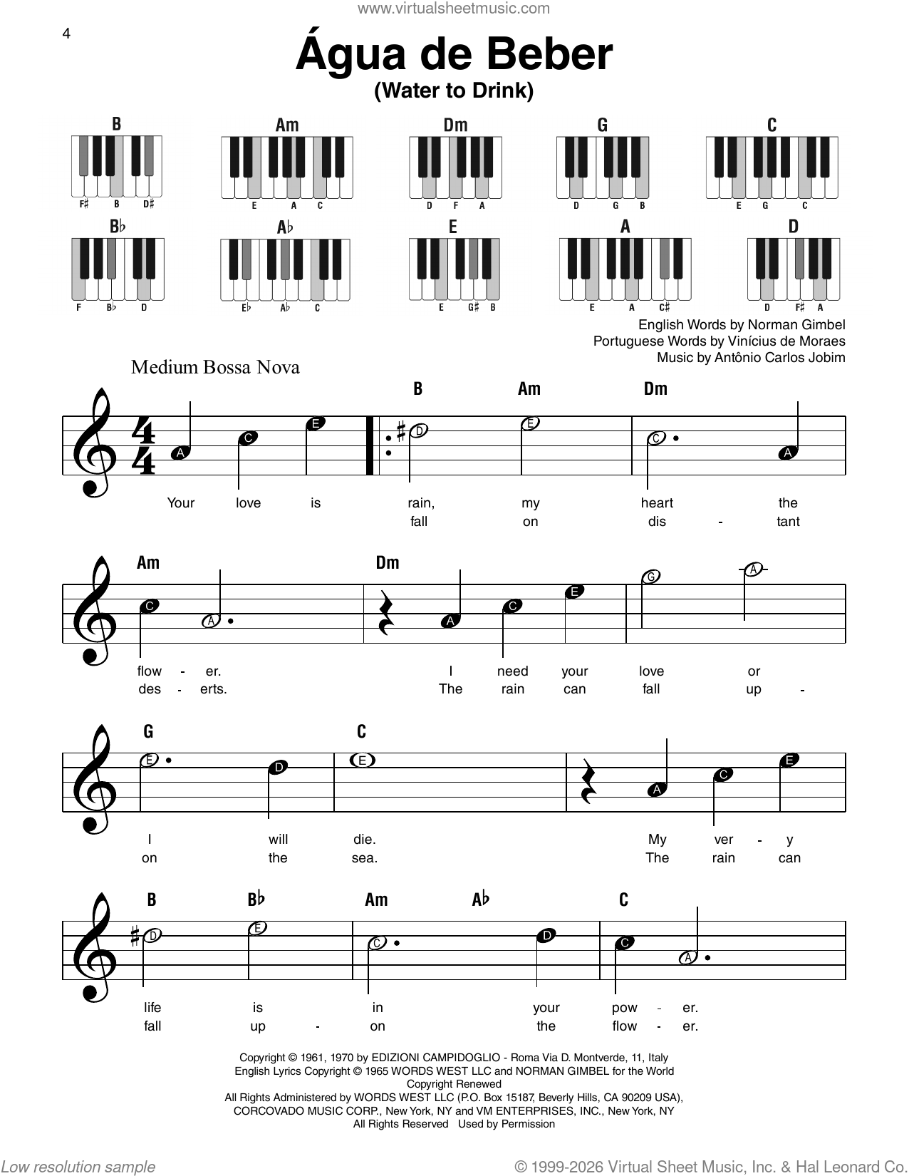 Agua De Beber (Water To Drink) sheet music for piano solo (PDF)