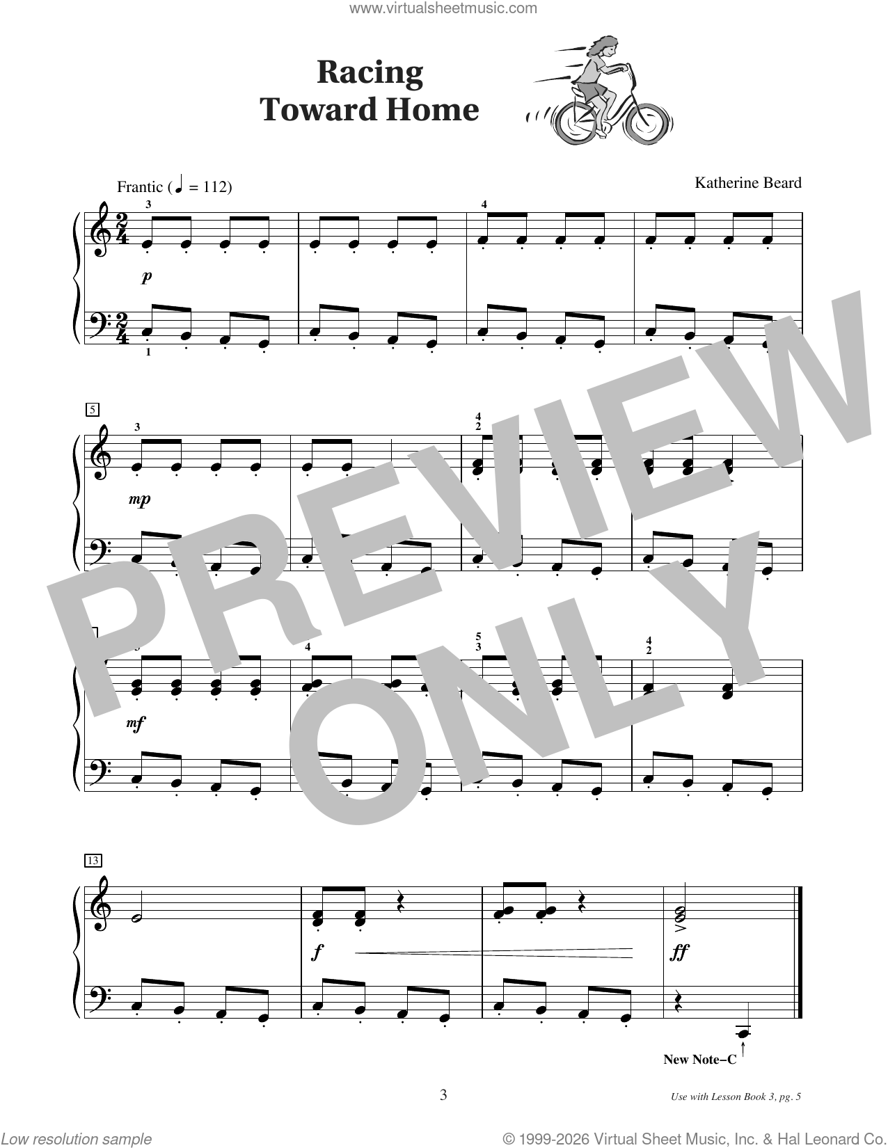 Racing Toward Home sheet music for piano solo (elementary) (PDF)