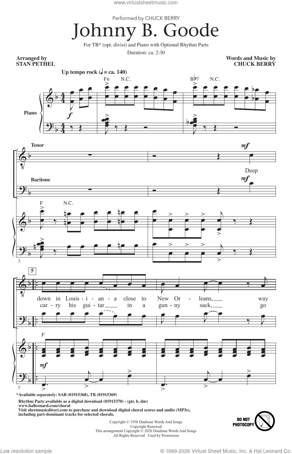 Johnny B. Goode (arr. Stan Pethel) sheet music for choir (TB: tenor, bass)