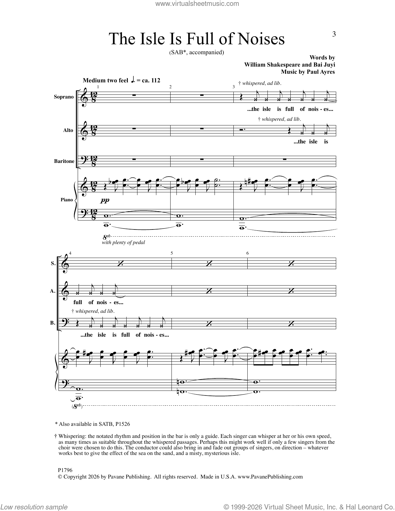 The Isle Is Full of Noises sheet music for choir (SAB: soprano, alto, bass)