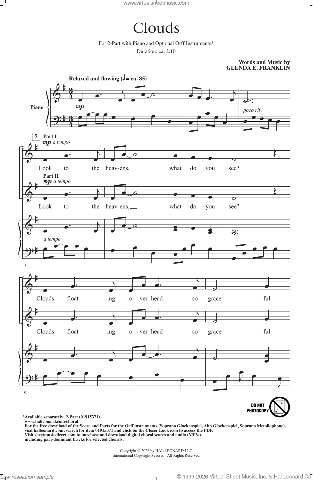 Clouds sheet music for choir (2-Part) (PDF)