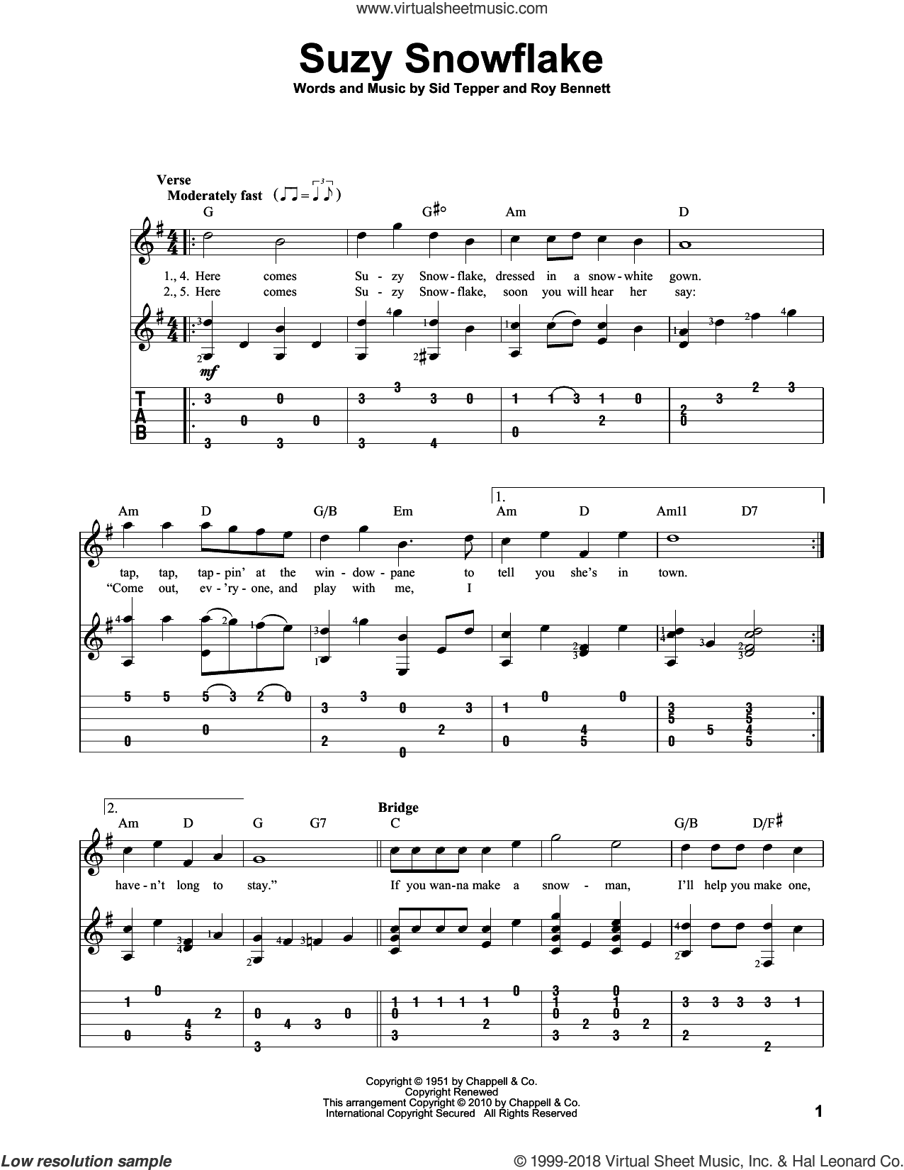 Suzy Snowflake sheet music (intermediate) for guitar solo (PDF)