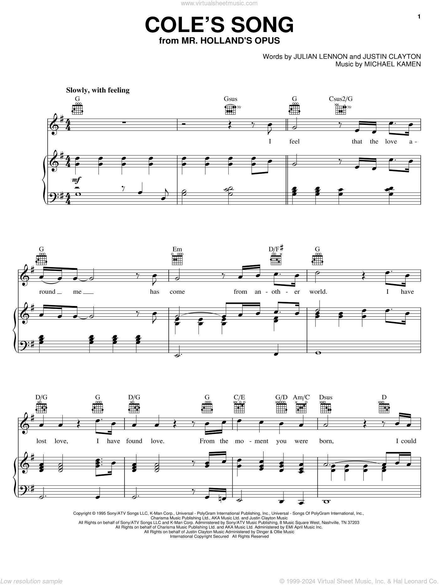 Cole's Song sheet music for voice, piano or guitar (PDF)