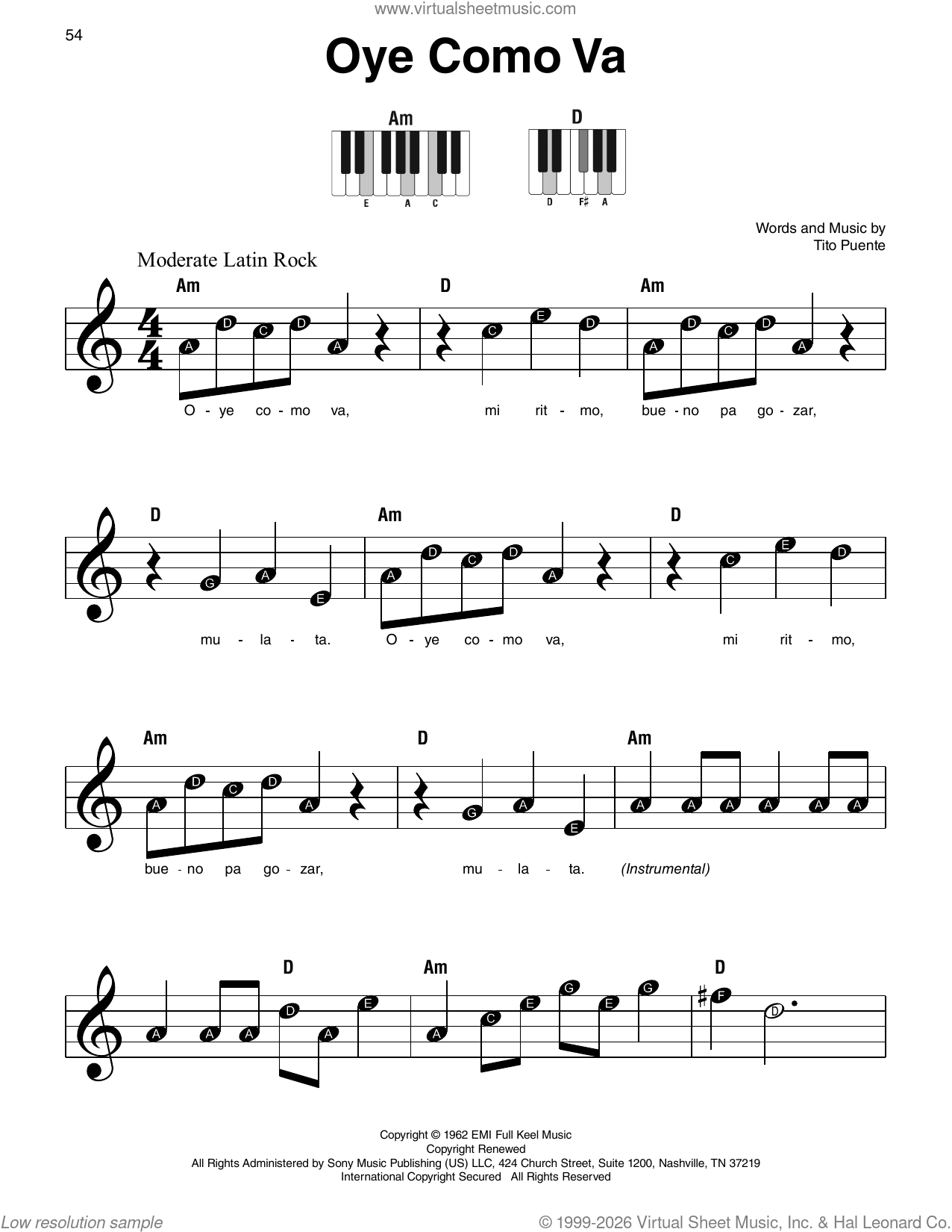 Oye Como Va sheet music for piano solo (PDF)