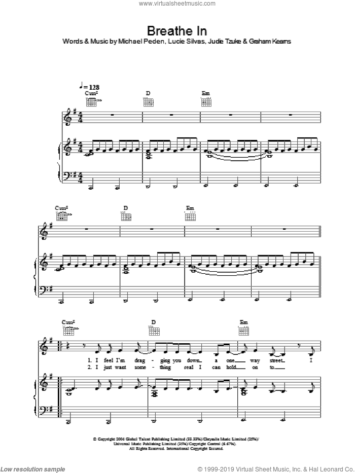 Breathe In sheet music for voice, piano or guitar (PDF)