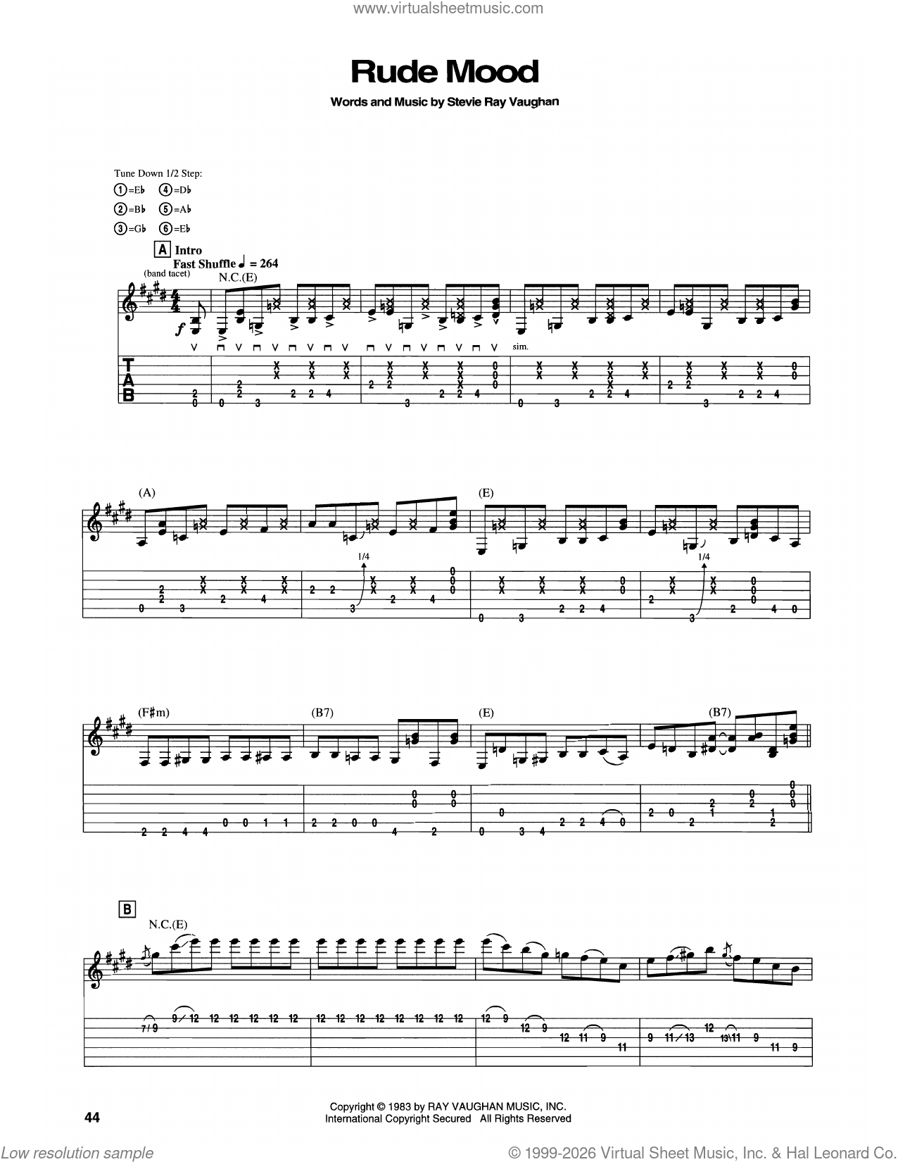 Stevie Ray Vaughan: Rude Mood sheet music for guitar (tablature)