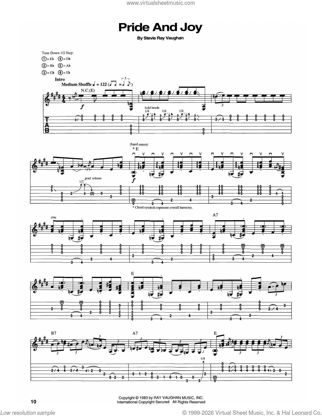 Stevie Ray Vaughan: Pride And Joy sheet music for guitar (tablature)