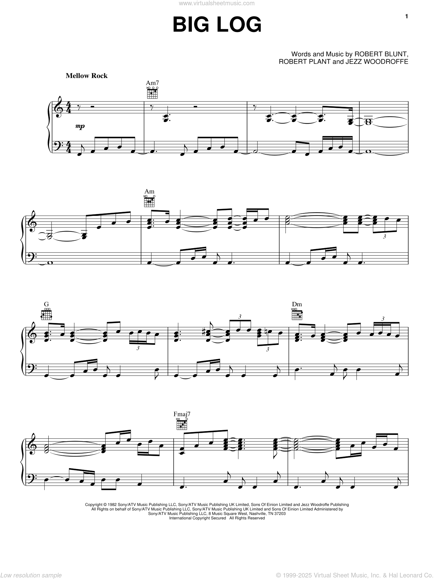 Big Log sheet music for voice, piano or guitar (PDF-interactive)