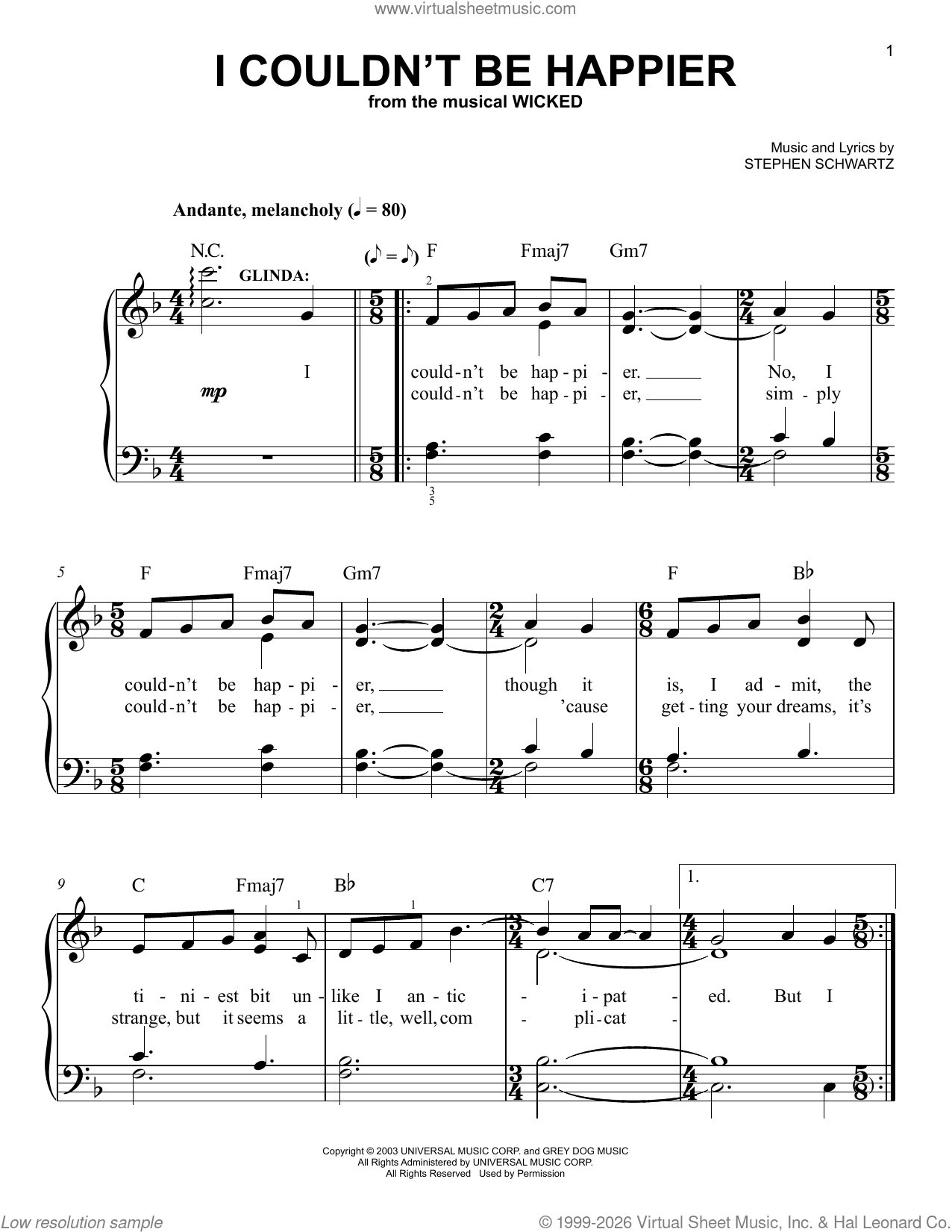 I Couldn't Be Happier (from Wicked: For Good) sheet music for piano solo