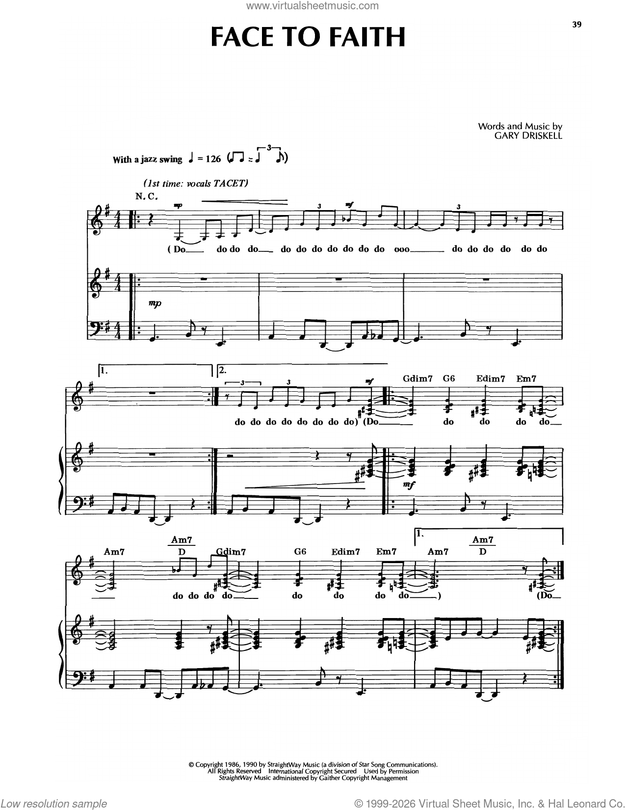 Face To Faith sheet music for voice and piano (PDF)
