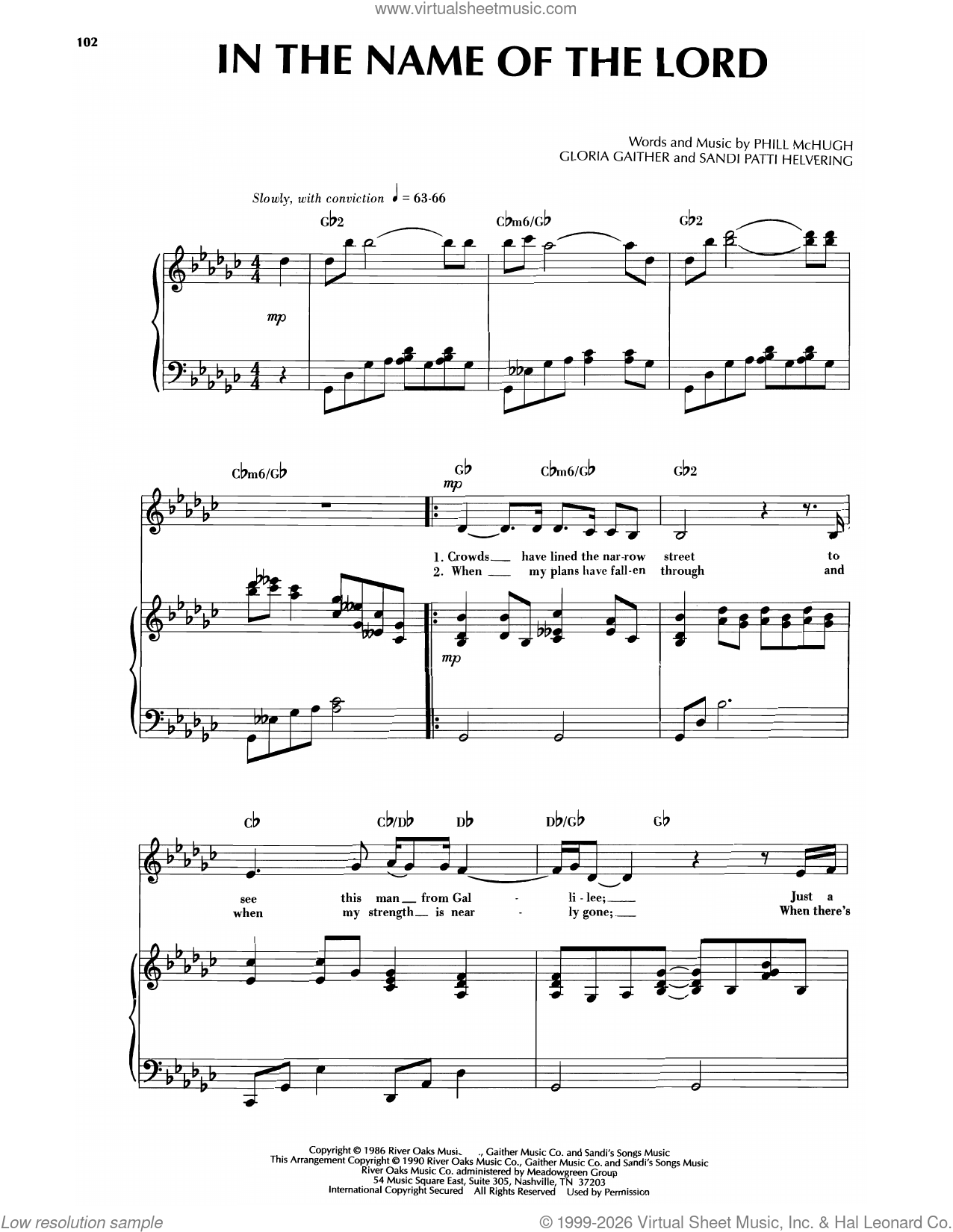 In The Name Of The Lord sheet music for voice and piano (PDF)