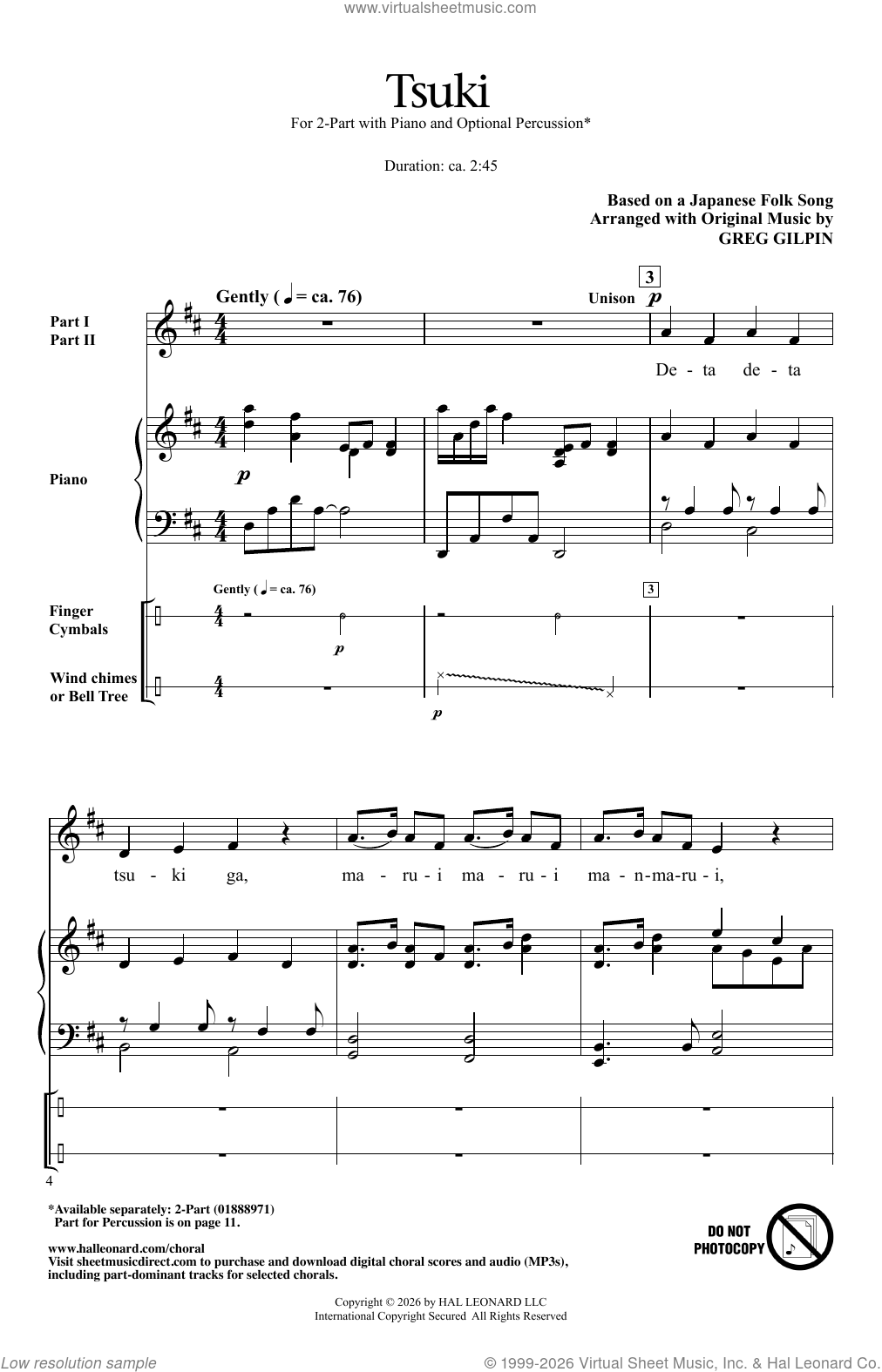 Tsuki (arr. Greg Gilpin) sheet music for choir (2-Part) (PDF)