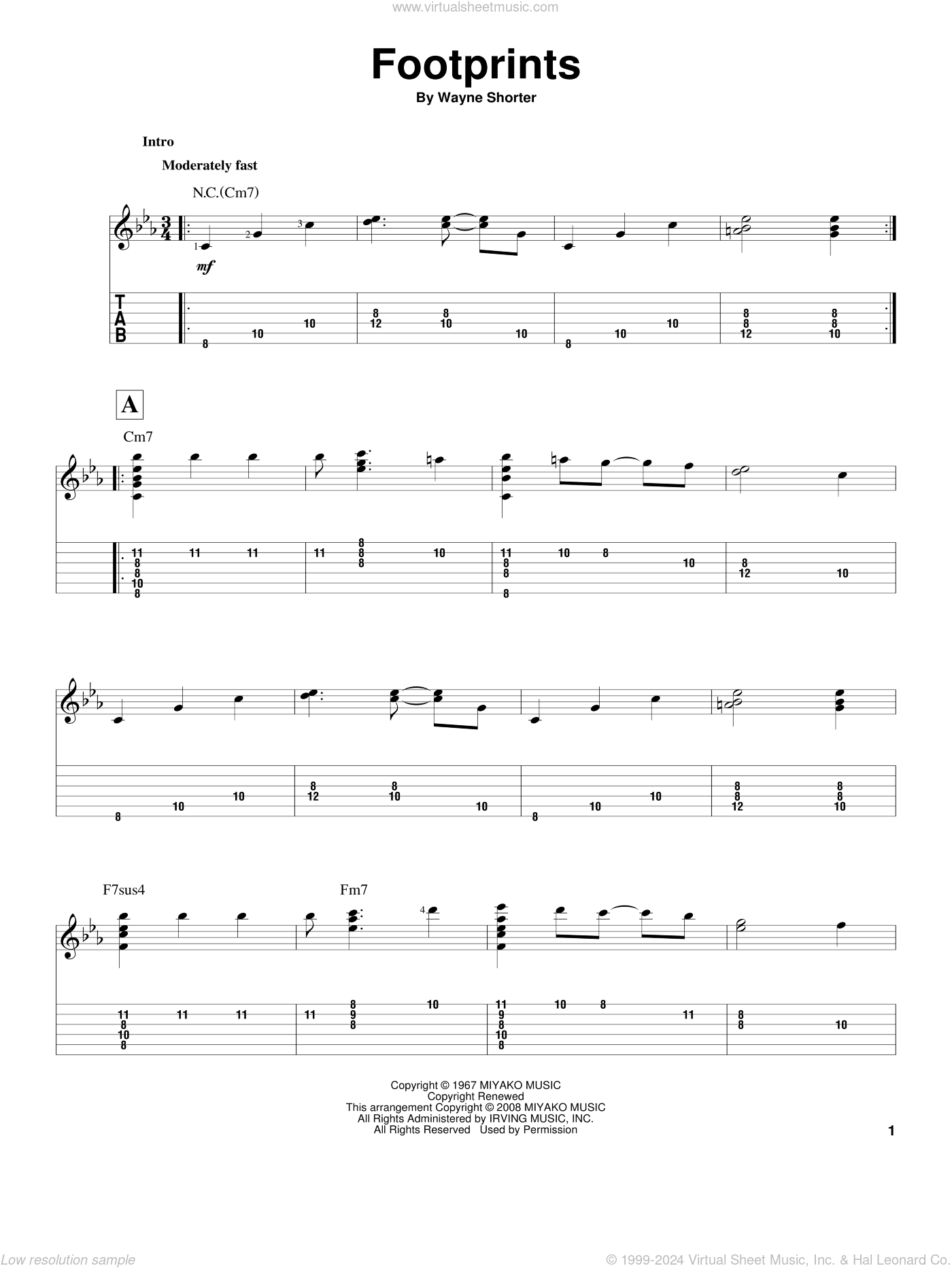Footprints sheet music for guitar solo (PDF)