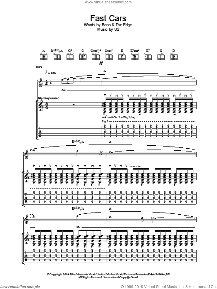 Fast Cars sheet music for guitar (tablature) (PDF)