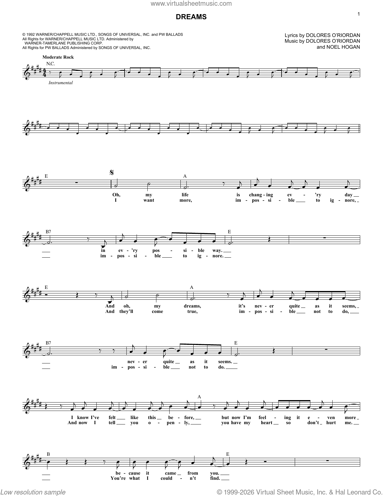 Dreams sheet music for voice and other instruments (fake book)