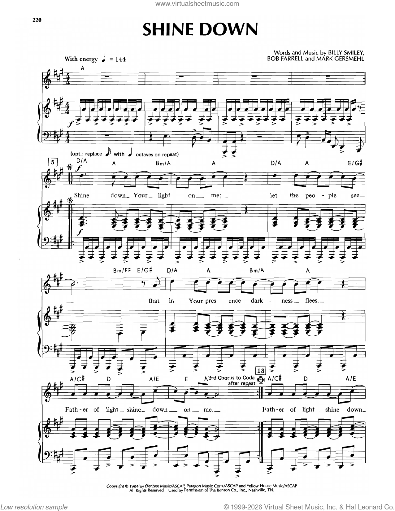 Shine Down sheet music for voice and piano (PDF)