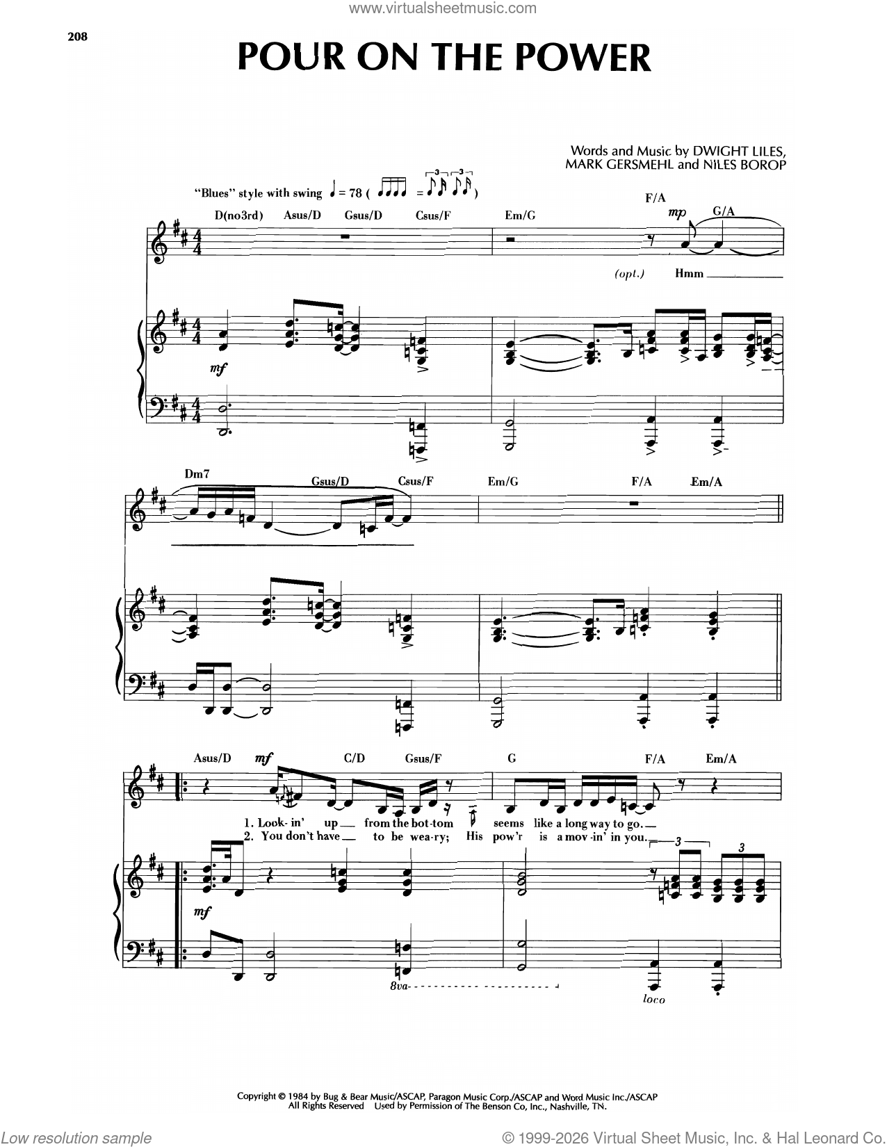 Pour On The Power sheet music for voice and piano (PDF)