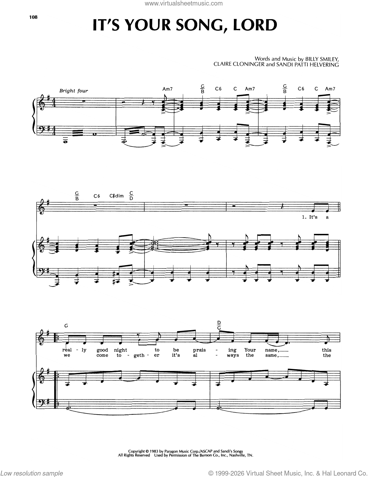 It's Your Song, Lord sheet music for voice and piano (PDF)