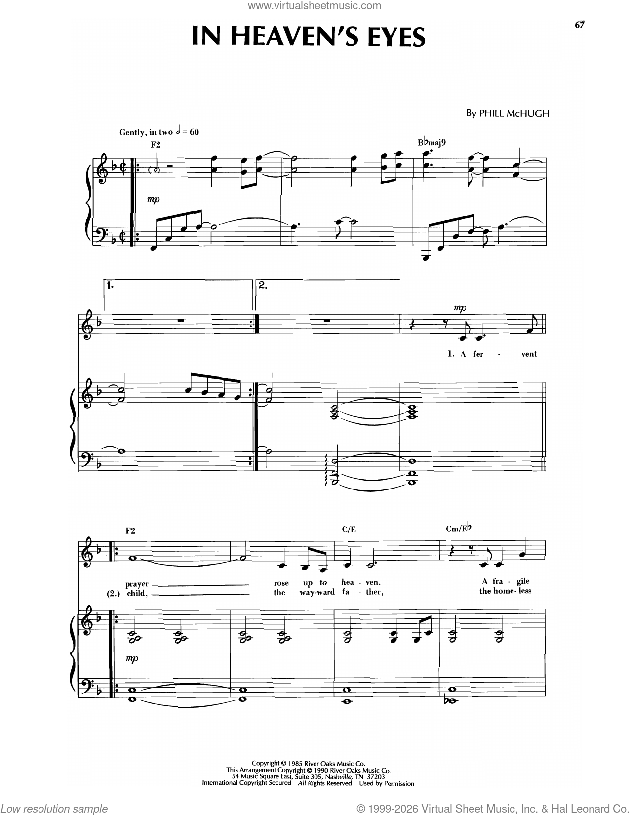 In Heaven's Eyes sheet music for voice and piano (PDF)