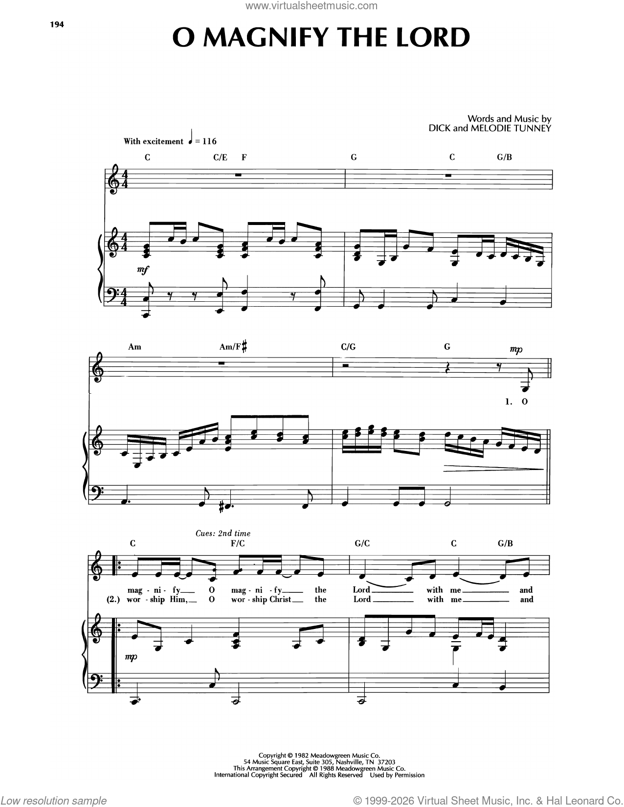 O Magnify The Lord sheet music for voice and piano (PDF)
