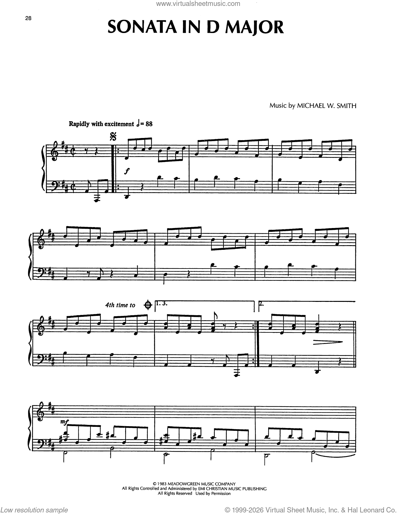 Piano Sonata In D Major sheet music (PDF)