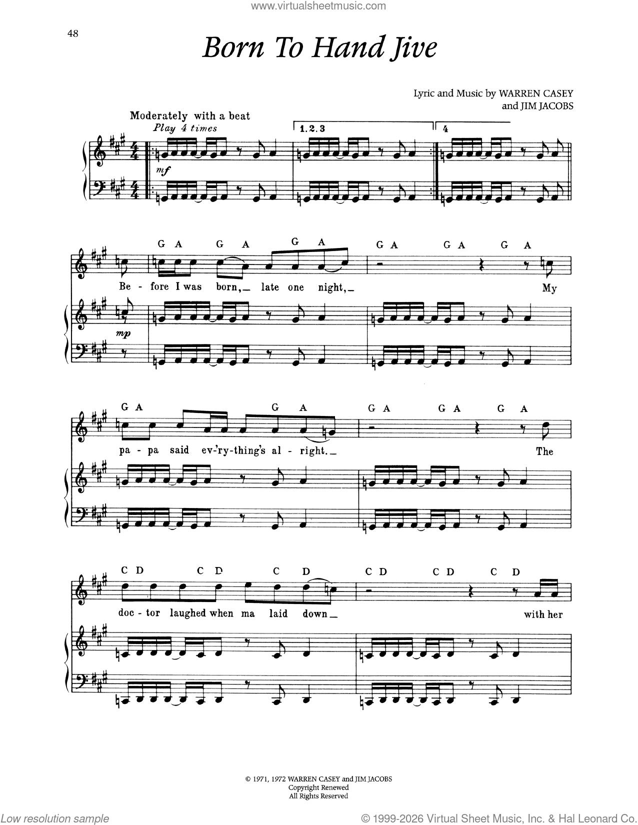 Born To Hand Jive (from Grease) sheet music for voice and piano