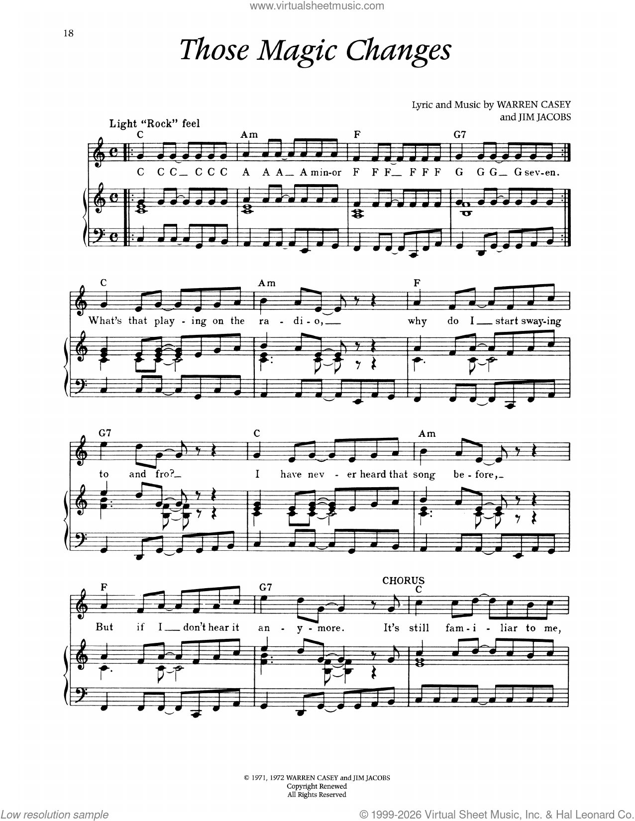 Those Magic Changes (from Grease) sheet music for voice and piano