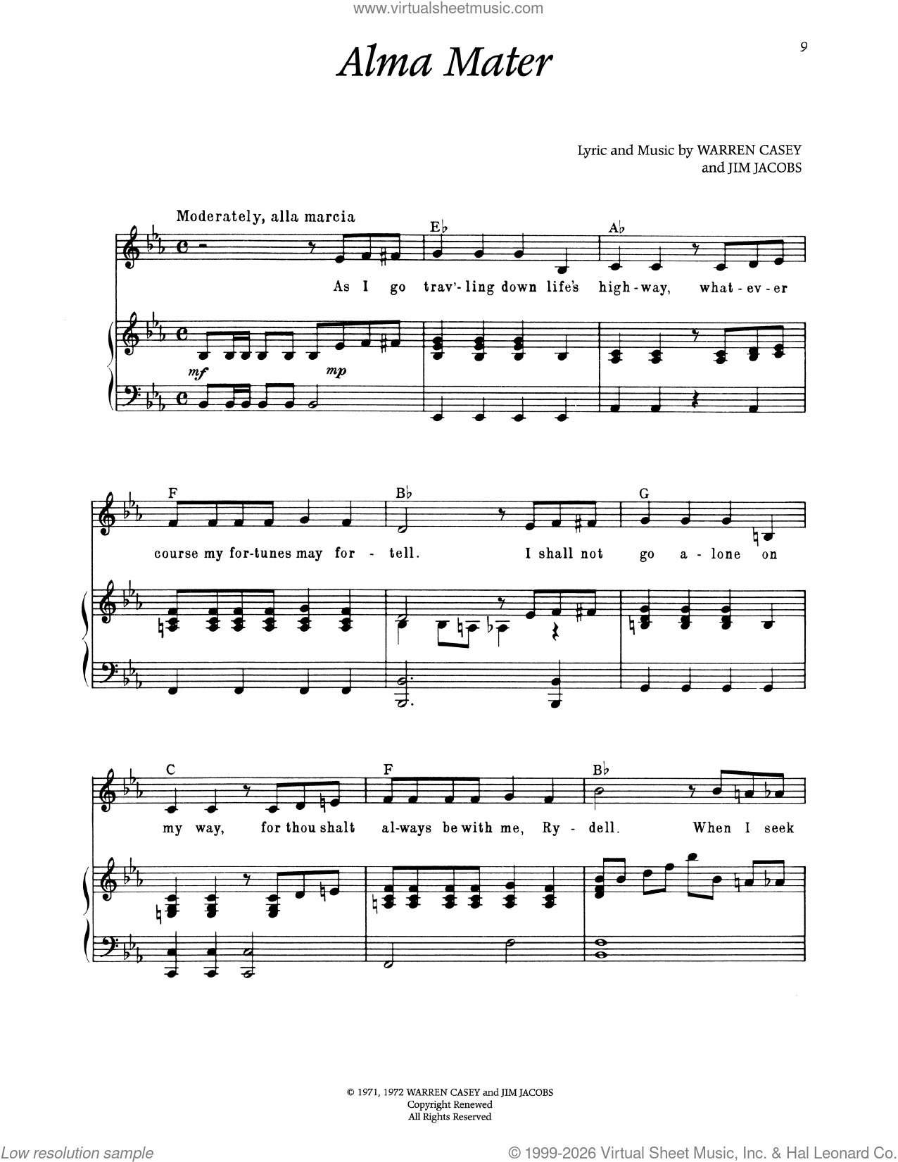 Alma Mater (from Grease) sheet music for voice and piano (PDF)